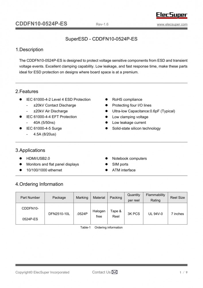 CDDFN10-0524P-ES datasheet page 1
