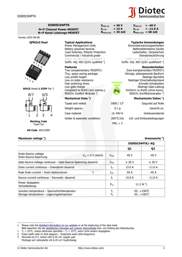 DIOTEC DI005C04PTK-AQ datasheet page 1