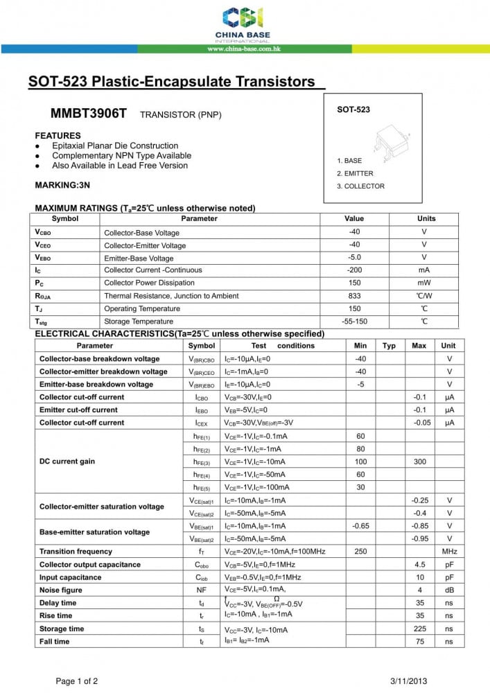 CBI MMBT3906T datasheet page 1