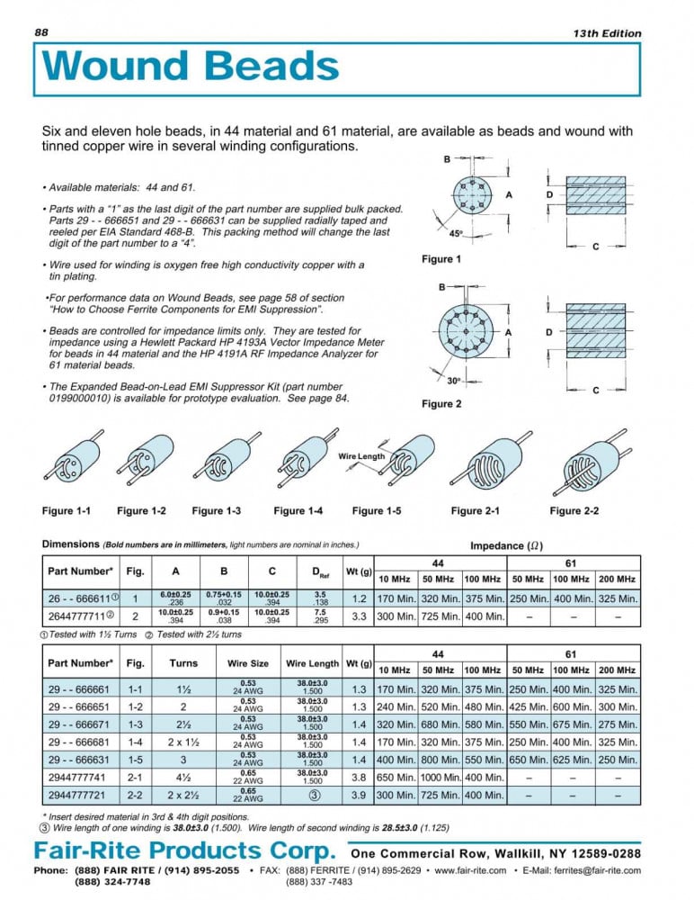 Fair-Rite wound bead catalog page