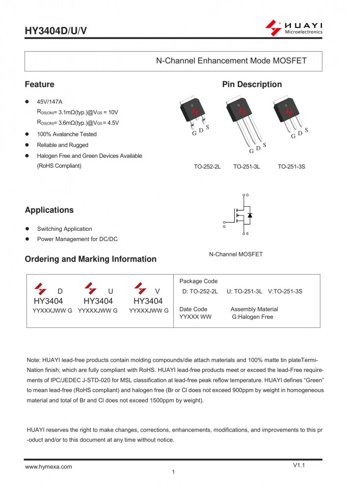 HY3404D datasheet page 1