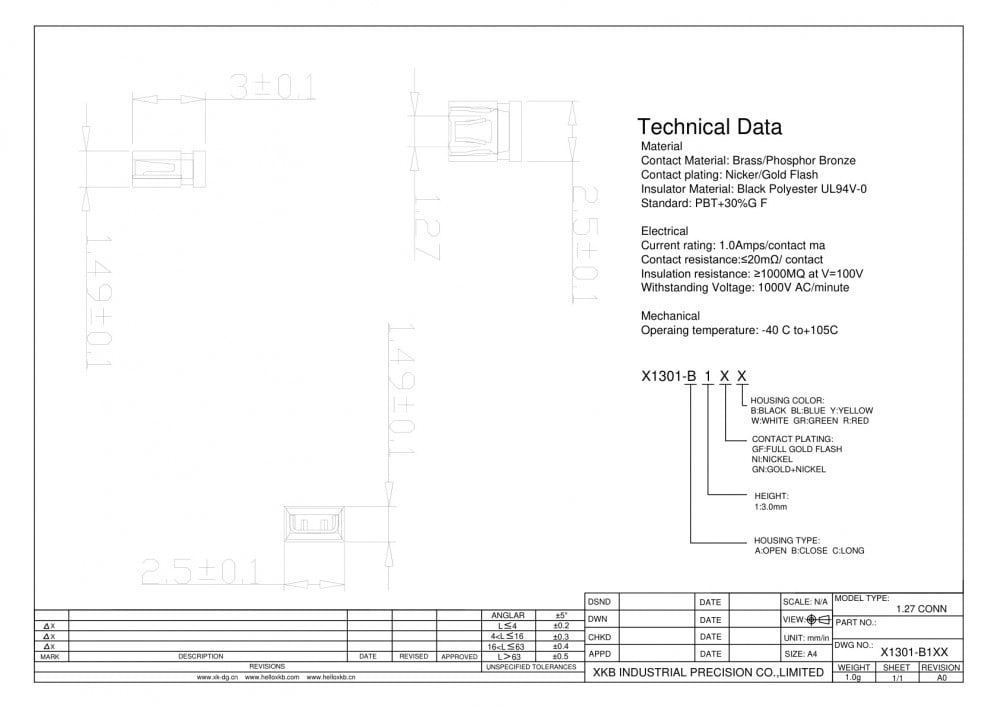 XKB Connection X1301-B1NIB technical drawing
