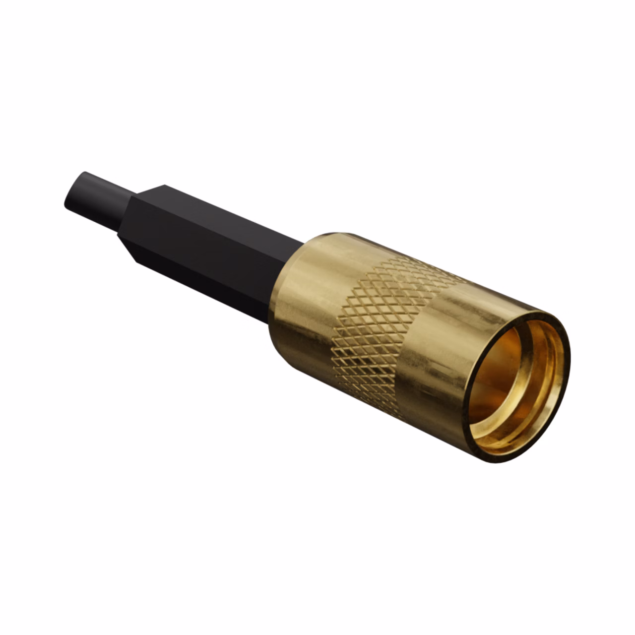 MMCX Jack, Straight, Crimp, 1.13mm Cable, Brass Body, Black Zinc (Zn) Plated, 200 Pieces Per Bag, 50 Ohms for sale