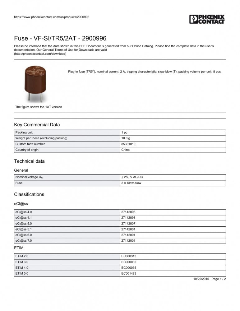 Phoenix Contact 2900996 technical document page 1