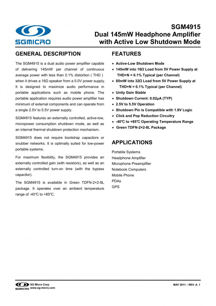 SGM4915 datasheet page 1