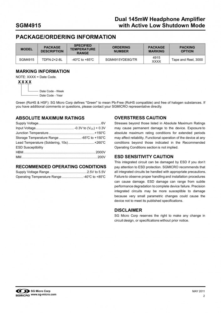 SGM4915 datasheet page 2