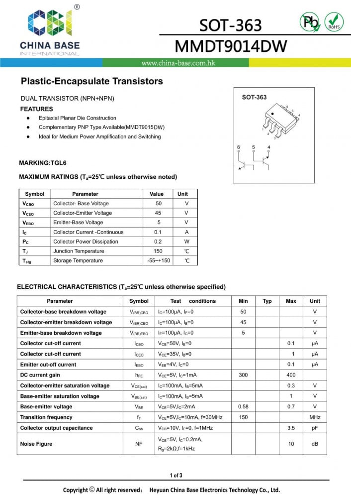 MMDT9014DW datasheet page 1