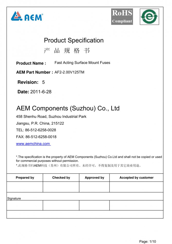 AF2-2.00V125TM datasheet page 1
