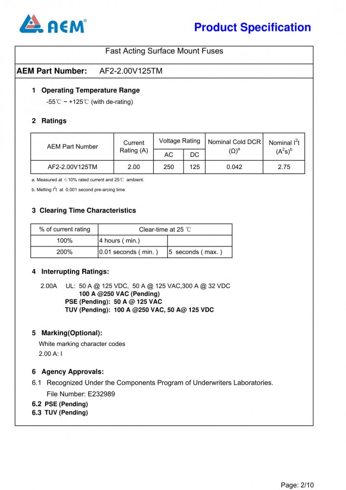 AF2-2.00V125TM datasheet page 2