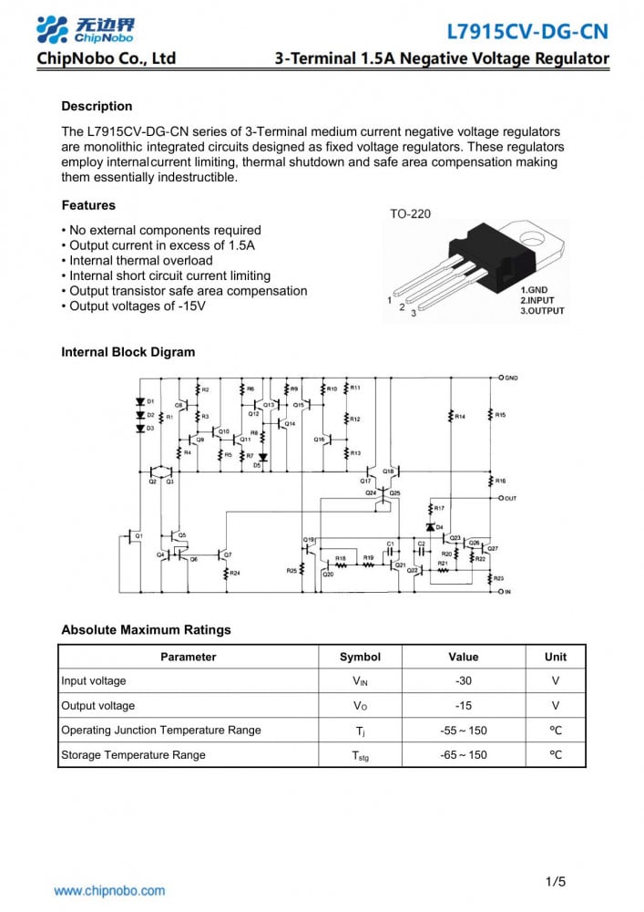 L7915CV-DG-CN datasheet page 1