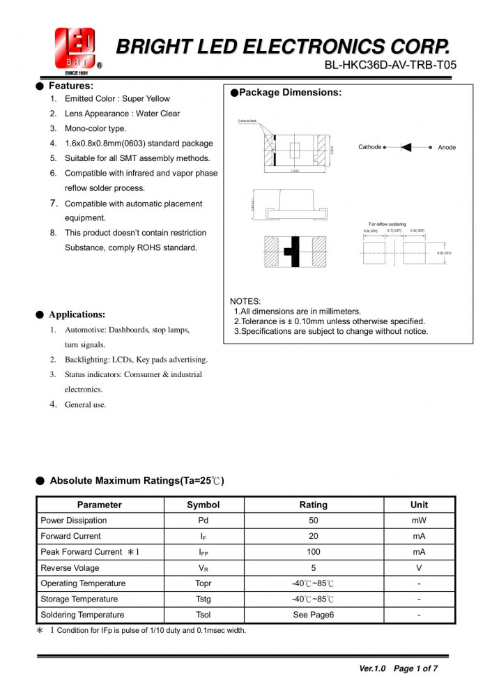 BL-HKC36D-AV-TRB-T05 technical document page 1