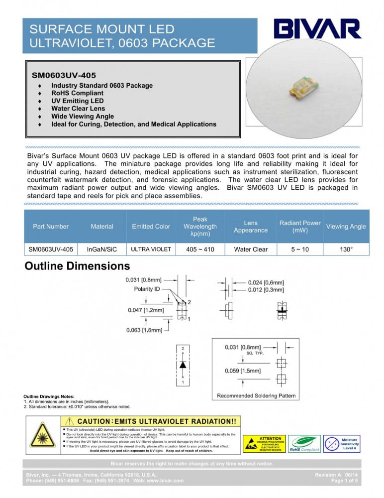 SM0603UV-405 datasheet page 1