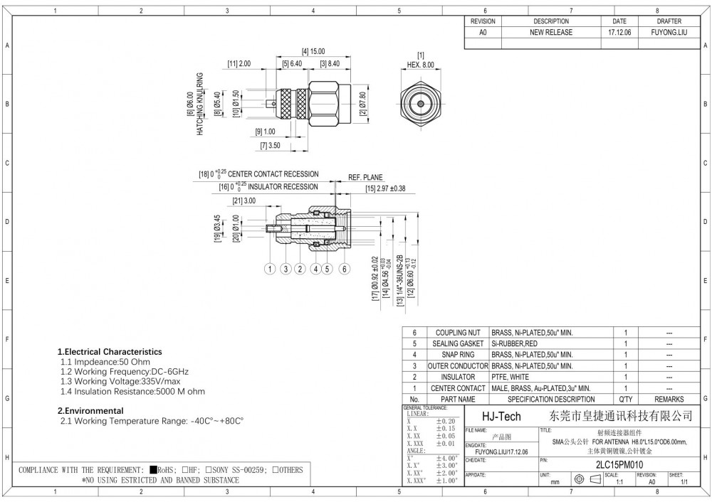 HJ Tech 2LC15PM010 technical drawing