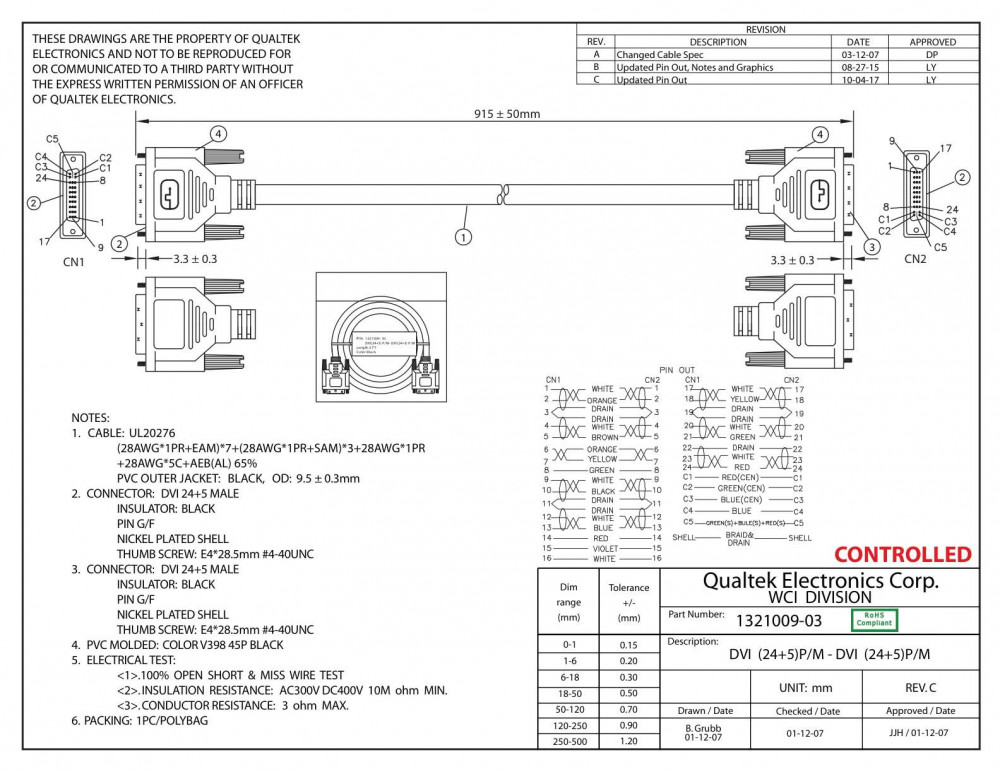 1321009-03 DVI cable assembly drawing