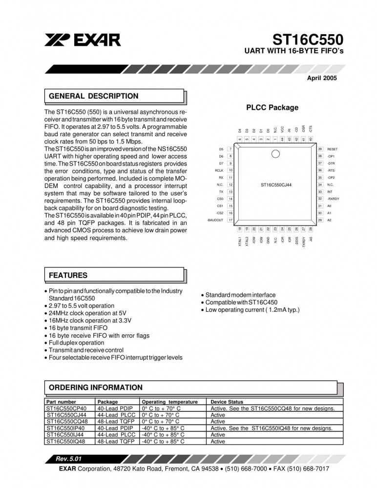 ST16C550 datasheet page 1