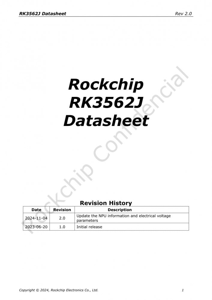 RK3562J datasheet page 1