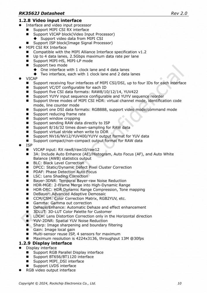 RK3562J datasheet page 10