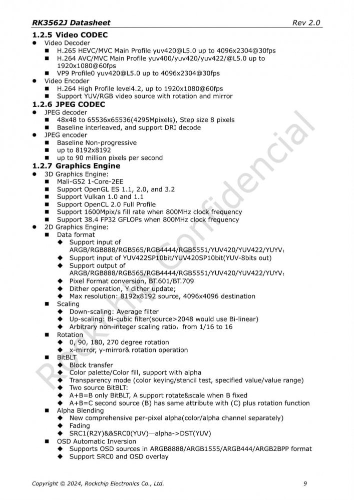 RK3562J datasheet page 9