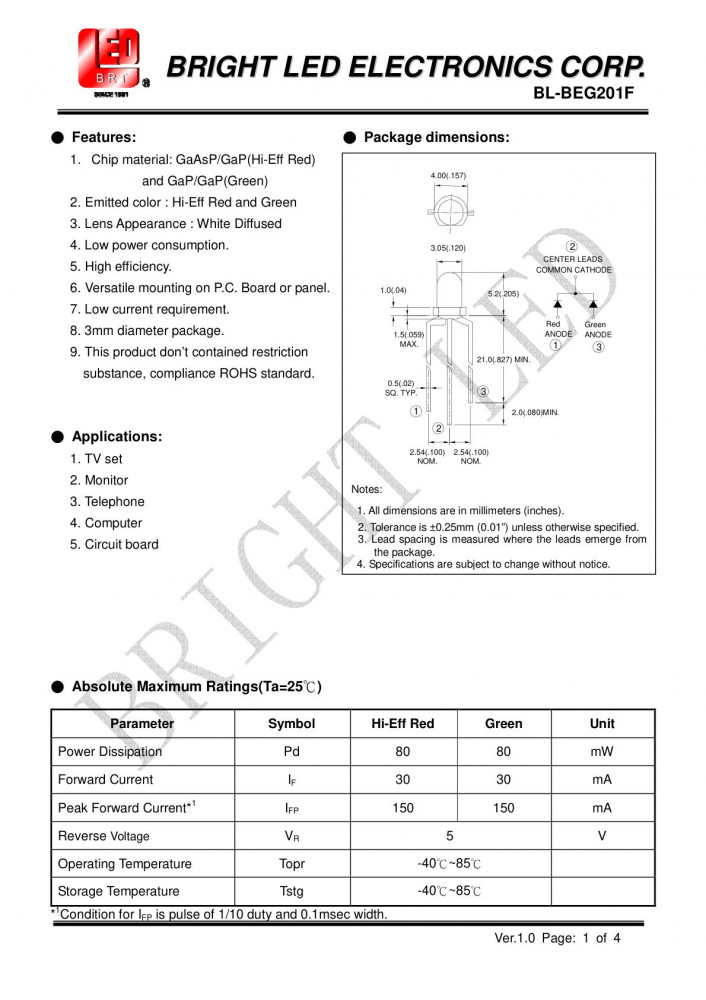 BL-BEG201F datasheet page 1