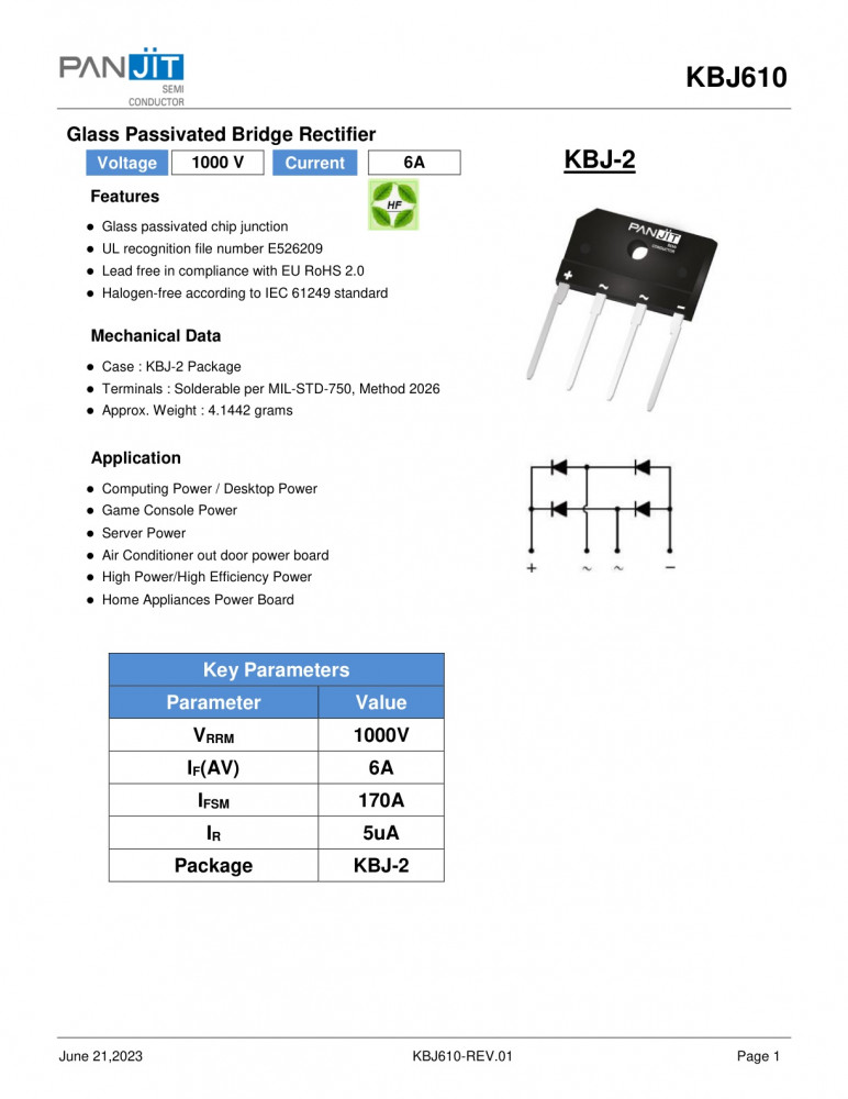 KBJ610 technical document page 1