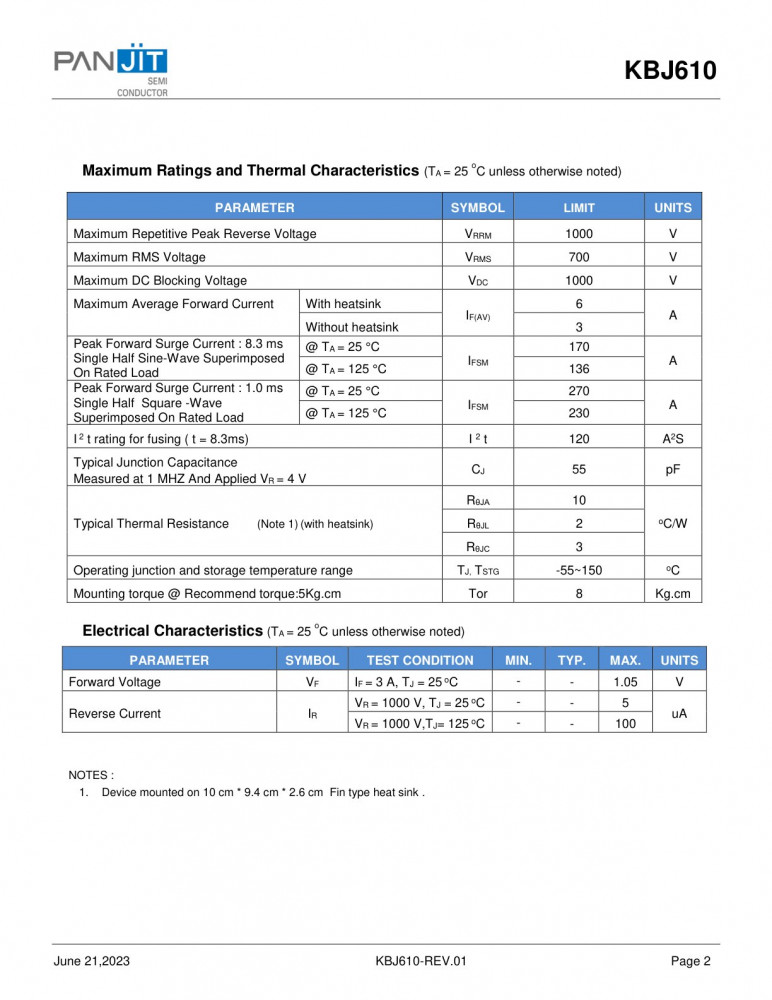 KBJ610 technical document page 2
