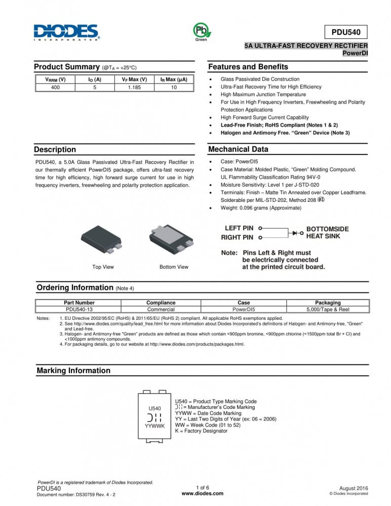 PDU540-13 datasheet page 1