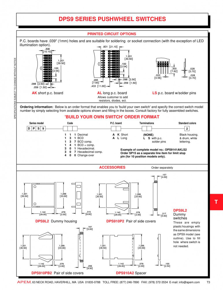 DPS9 series pushwheel switch documentation page 3