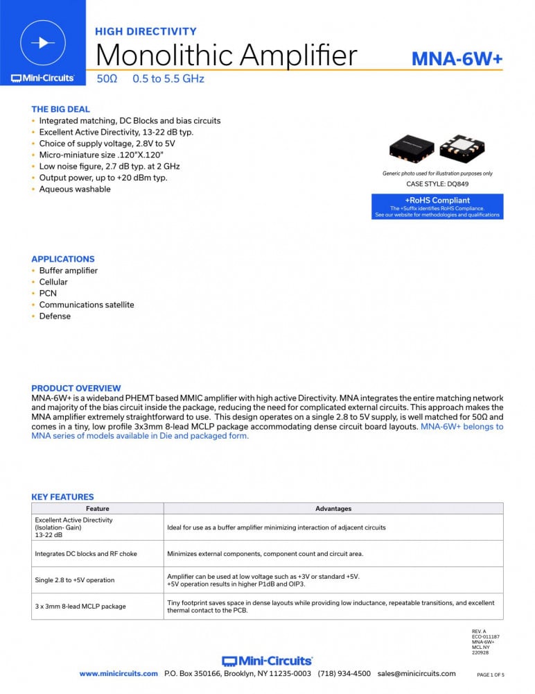 MNA-6W+ datasheet page 1