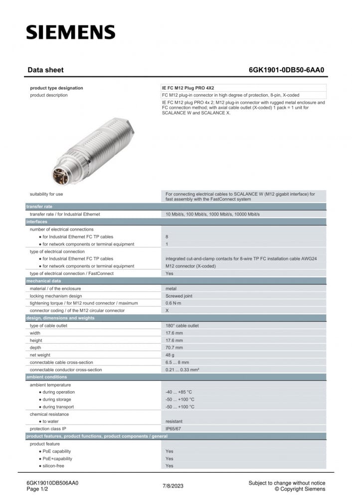 SIEMENS 6GK19010DB506AA0 datasheet page 1