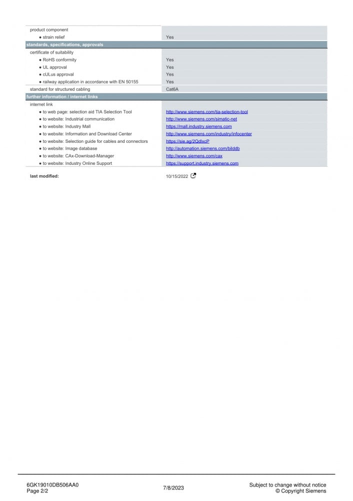SIEMENS 6GK19010DB506AA0 datasheet page 2