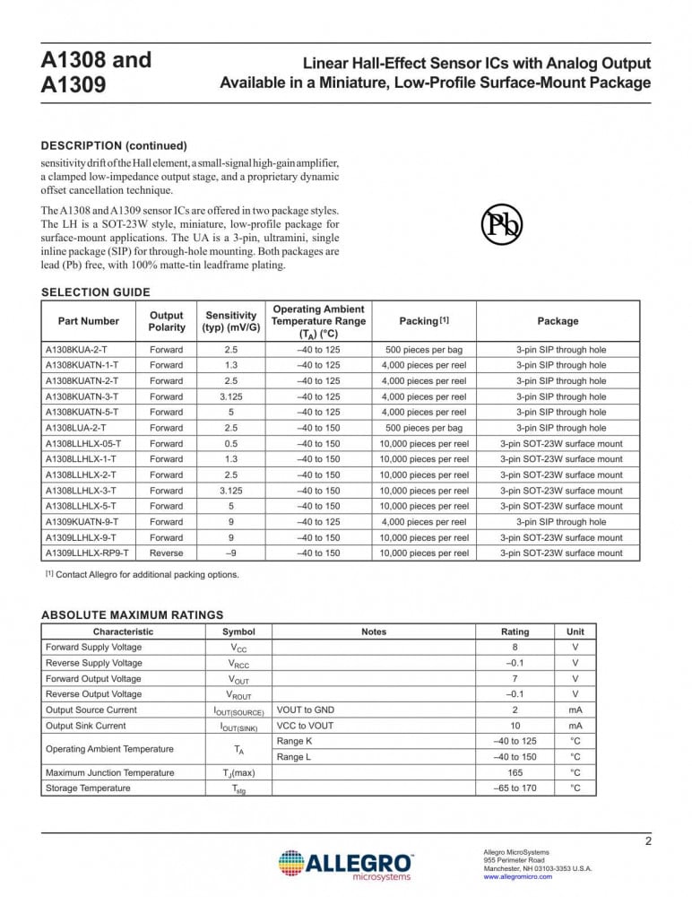 A1309LLHLT-9-T datasheet page 2