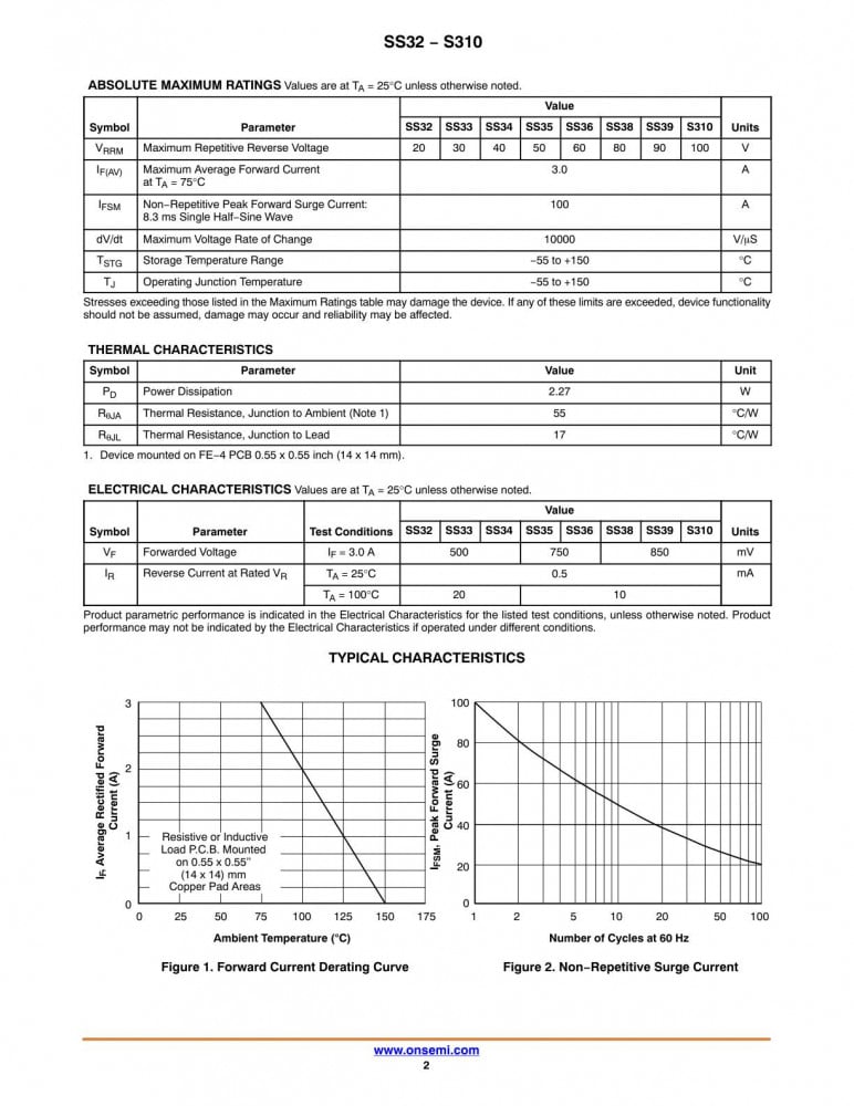 onsemi SS34 datasheet page 2