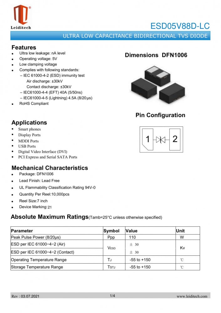 ESD05V88D-LC datasheet page 1