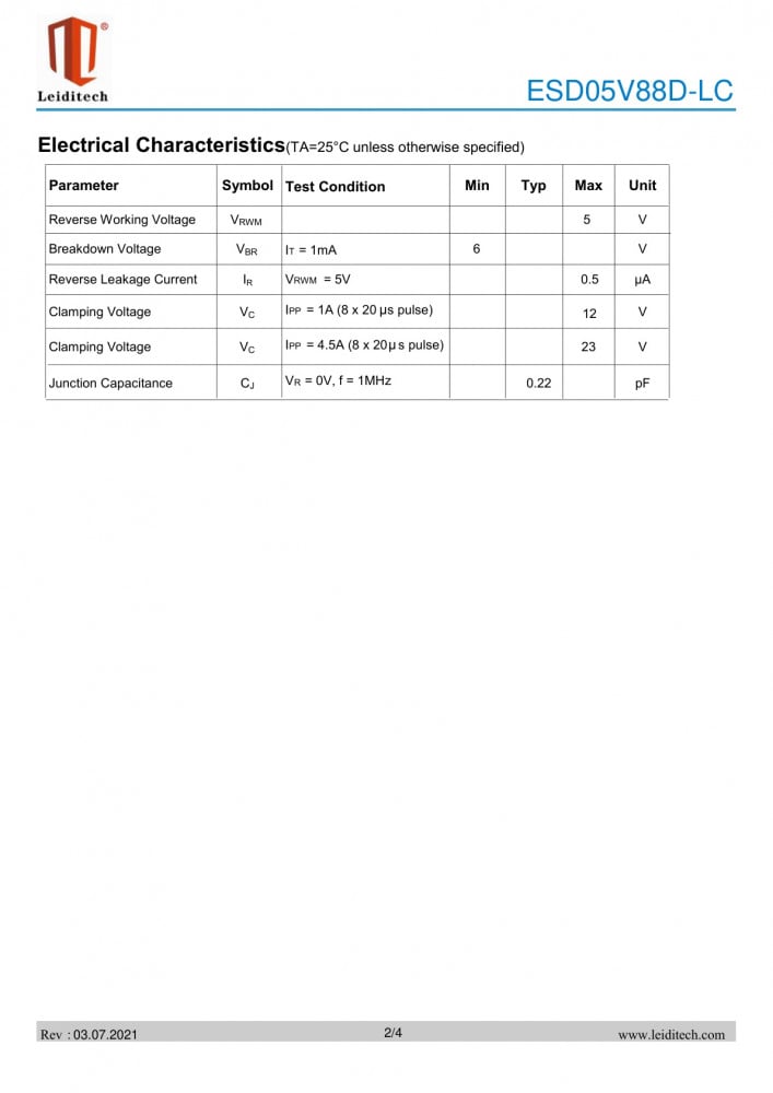 ESD05V88D-LC datasheet page 2