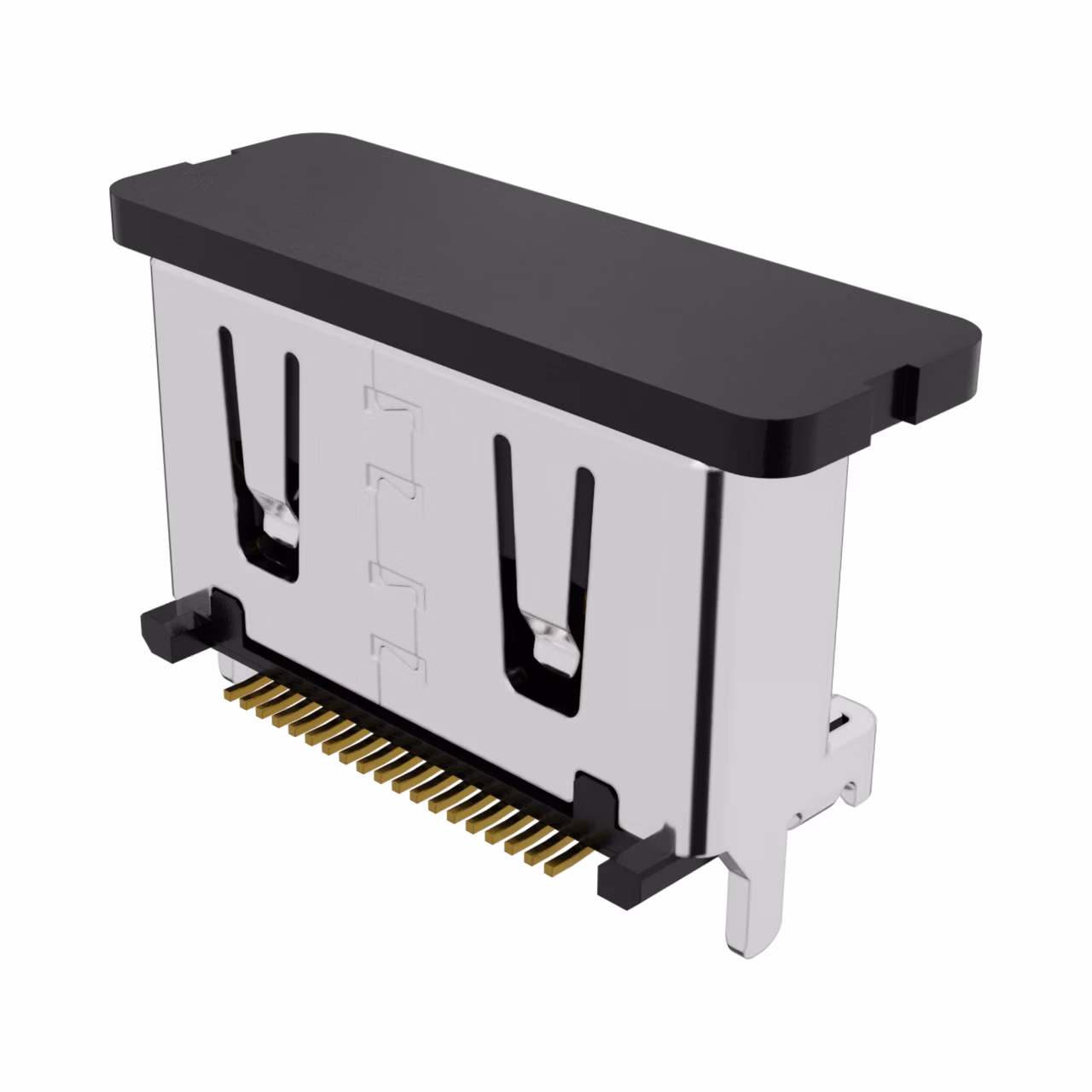 HDMI Receptacle, Vertical, 8.50mm Mounted Height, Surface Mount, 0.38µm Gold (Au) Plating, with Cap, 19 Circuits, Tape and Reel, Lead-Free for sale