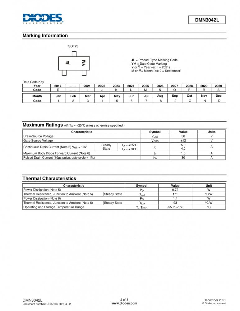 DMN3042L-7 datasheet page 2