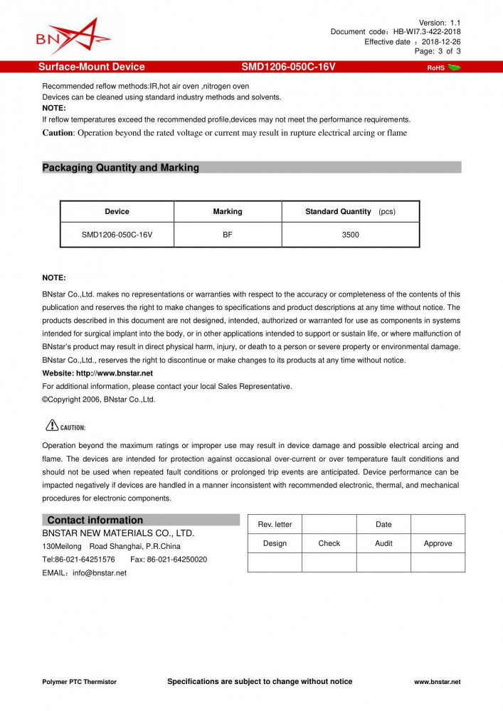 BNstar SMD1206-050C-16V datasheet page 3