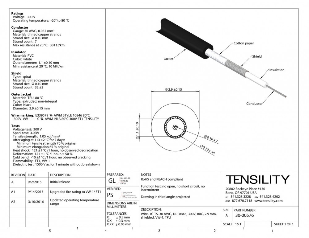 Tensility International 30-00576 wire specification drawing