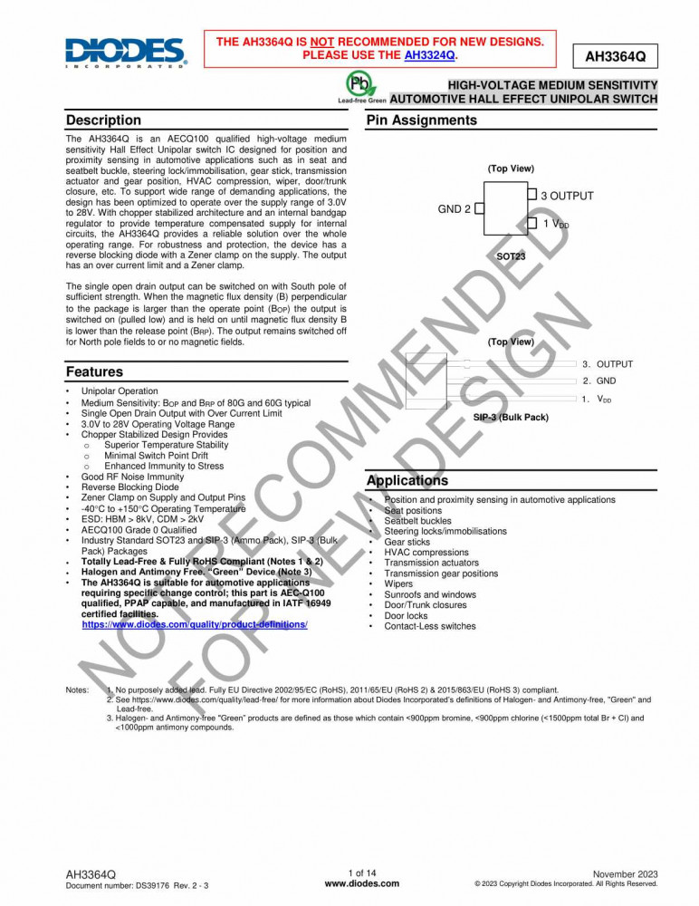 AH3364Q datasheet page 1