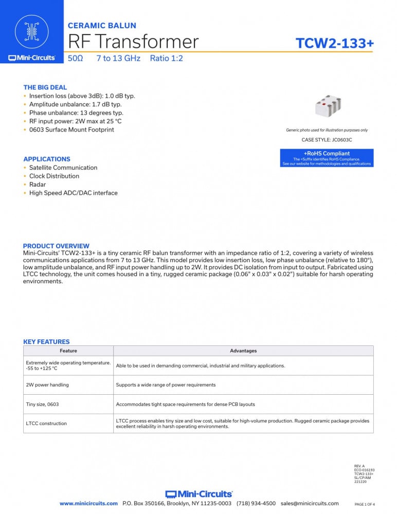 TCW2-133+ datasheet page 1