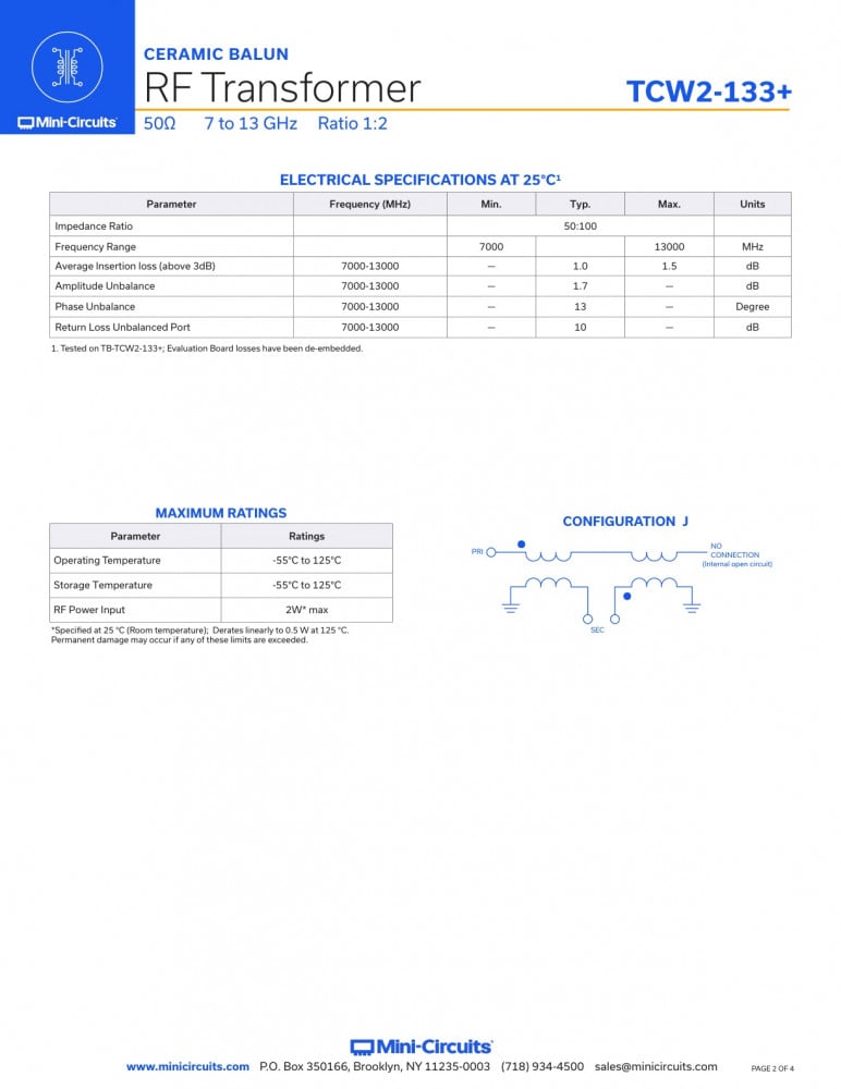 TCW2-133+ datasheet page 2