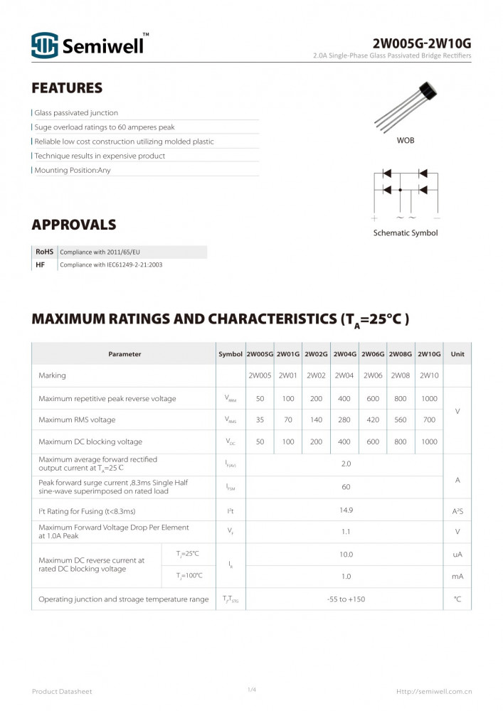 2W06G datasheet page 1