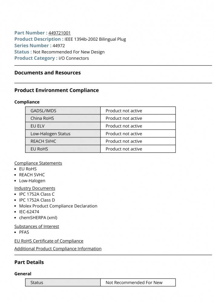 Technical document image 1 for MOLEX 449721001