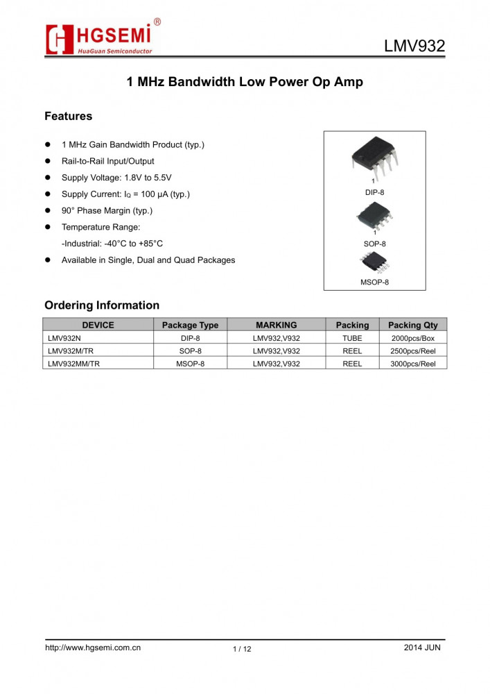 LMV932M/TR datasheet page 1