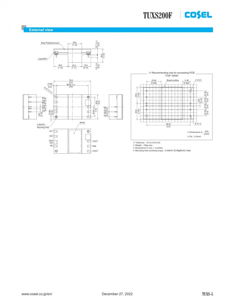 Cosel TUXS series datasheet page 5