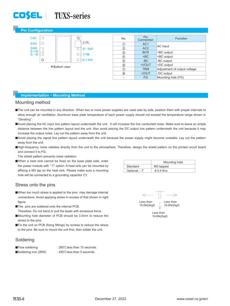 Cosel TUXS series datasheet page 6