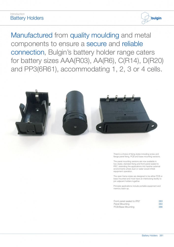 Bulgin battery holder catalogue page 1