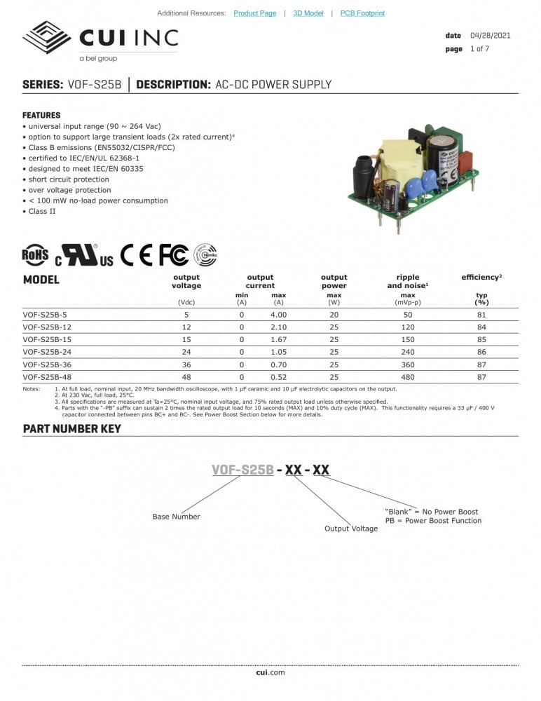 VOF-S25B datasheet page 1