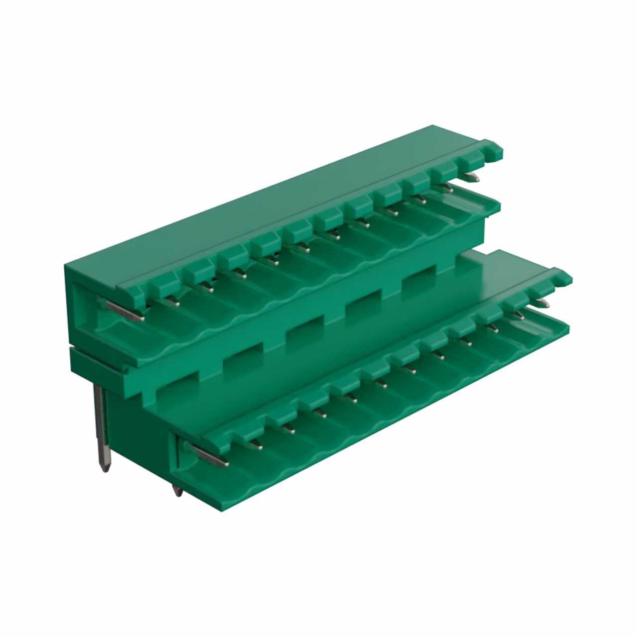 5.00mm Pitch Eurostyle Horizontal Dual Level PCB Header, Open Ends, Green Housing, 24 Circuits for sale