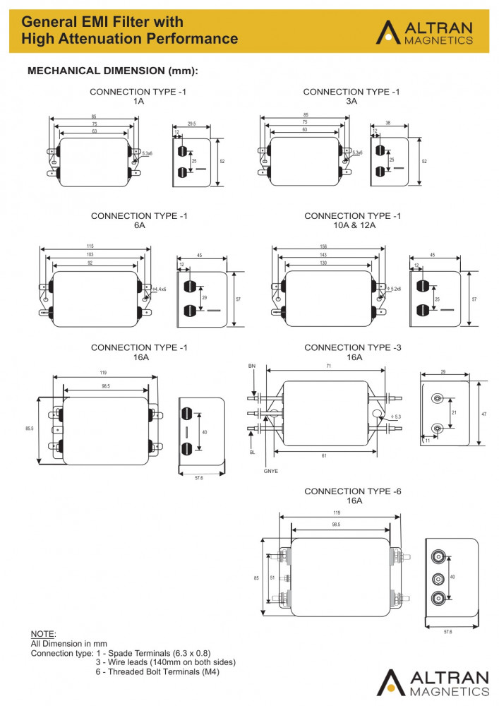 AMI-28 dimensions and connection details